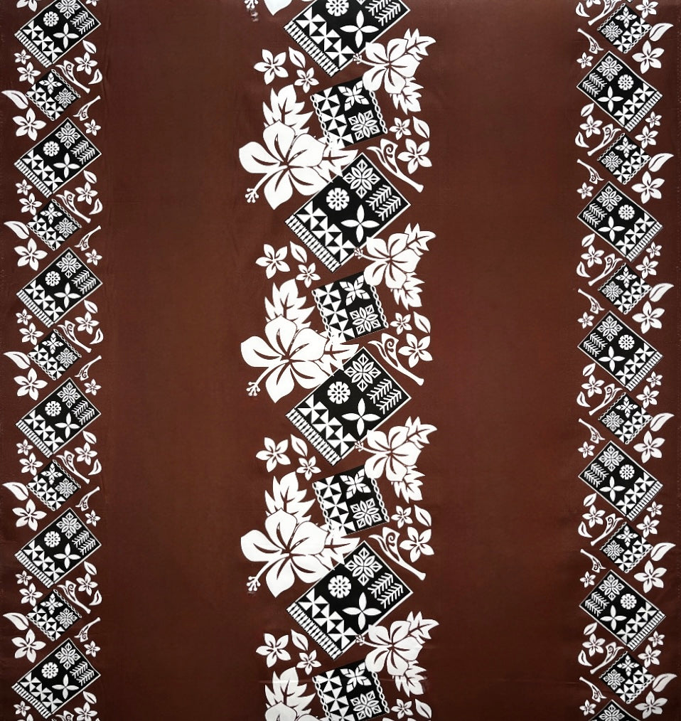 Hibiscus Tropical Leaves w/ Patches of Traditional Tapa Double Border