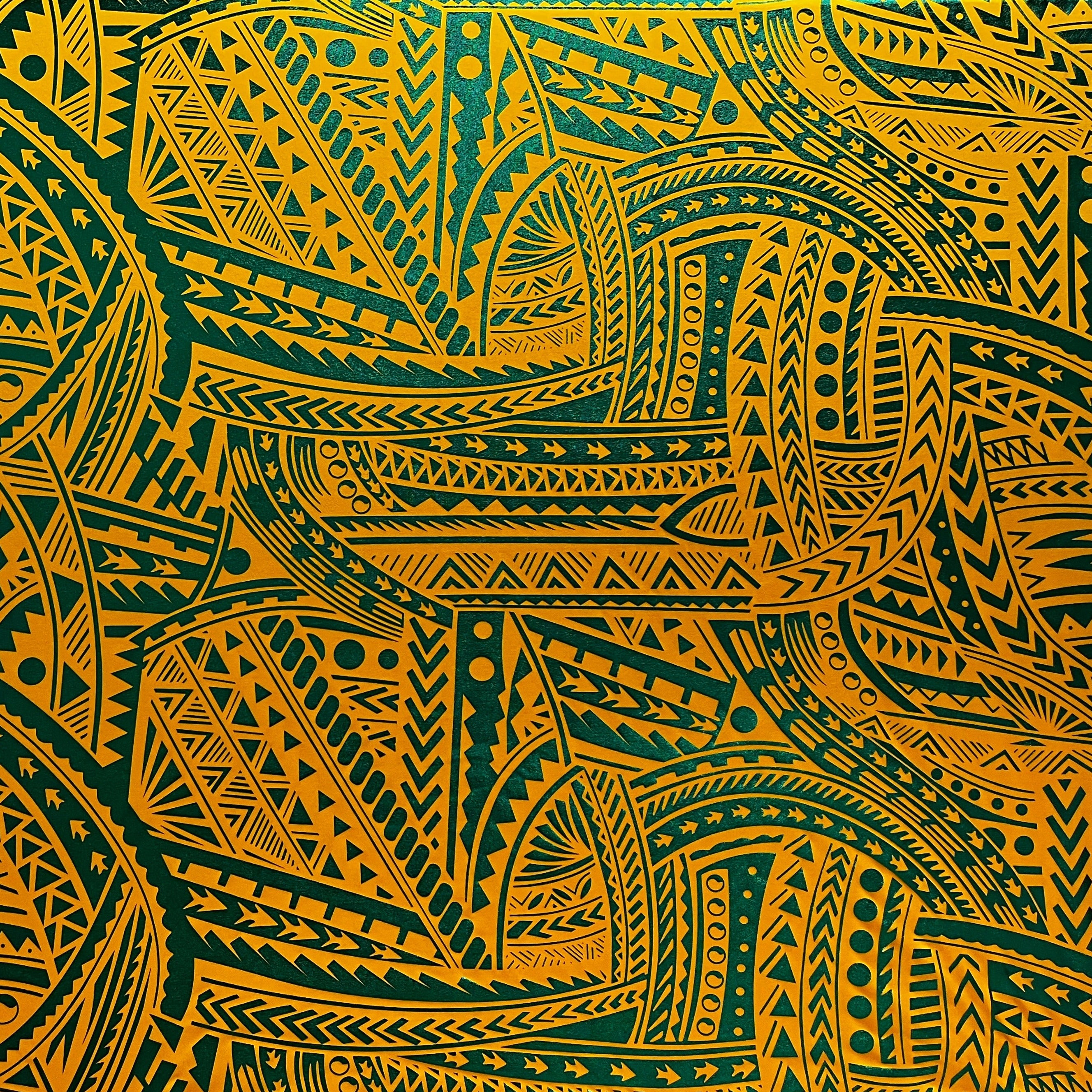 Traditional Polynesian Tattoo design Polyester Foil Fabric| Islands Fa